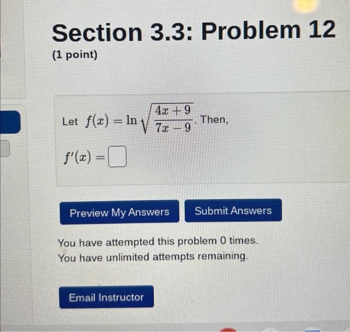 Solved Section 3.3: Problem 12 (1 point) Let | Chegg.com