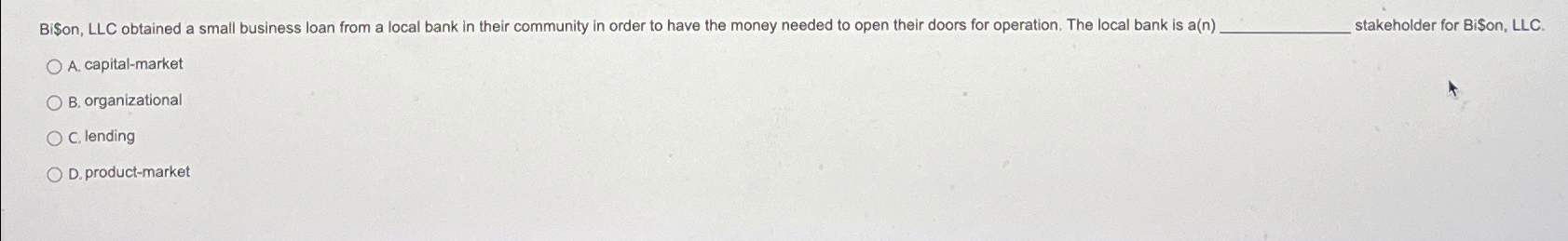 Solved Bi$on, ﻿LLC obtained a small business loan from a | Chegg.com