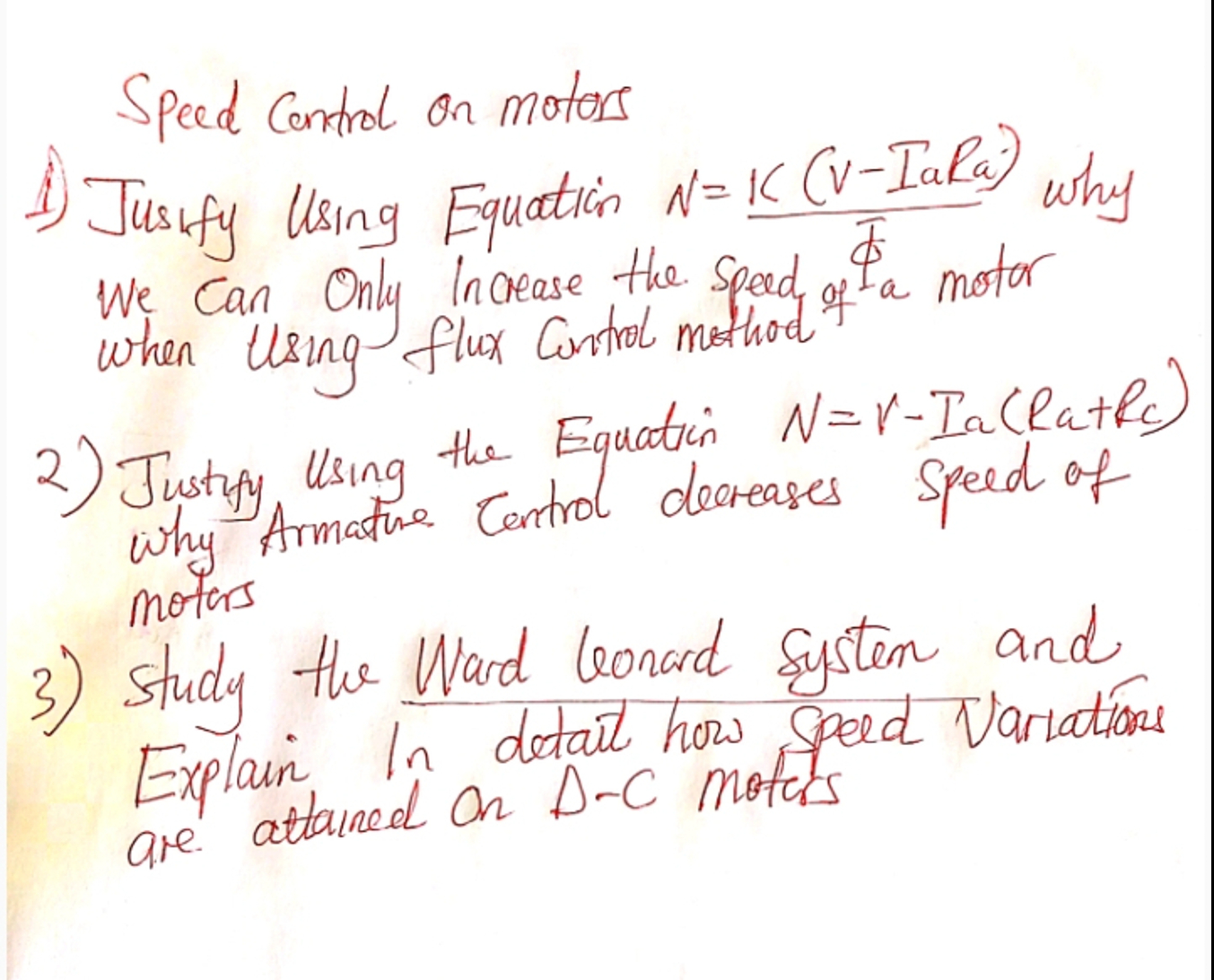 Solved Speed centrol on motors1. ﻿Jusify Using Equation | Chegg.com