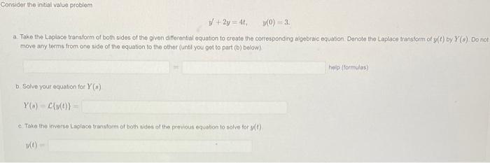 Solved Consider the initial value problem v′+2y=4t,v(0)=3. | Chegg.com