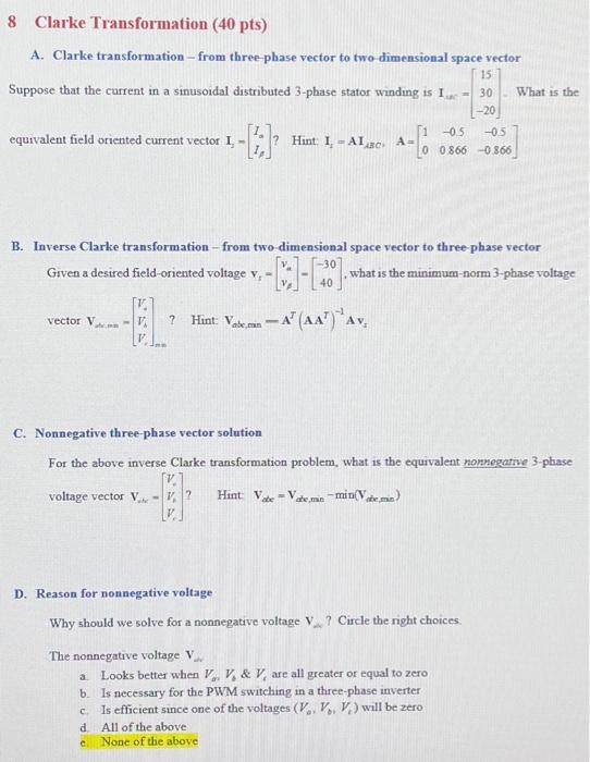 Solved 8 Clarke Transformation 40pts A Clarke