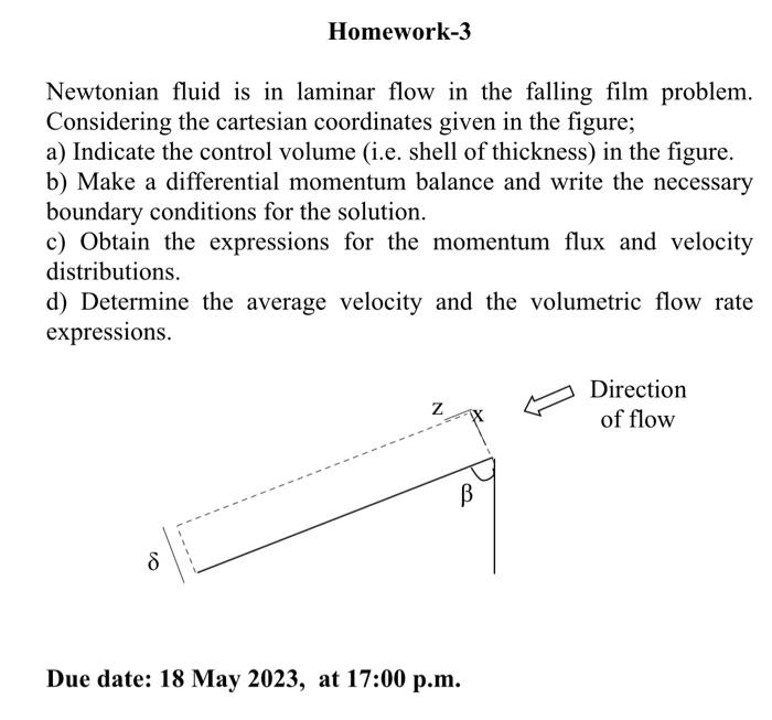 Solved Newtonian fluid is in laminar flow in the falling | Chegg.com