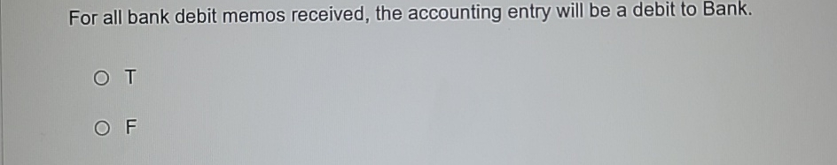 Solved For all bank debit memos received, the accounting | Chegg.com