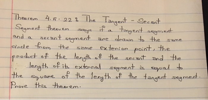 Solved Theorem 4.5.228 The Tangent - Secant Segment theorem | Chegg.com