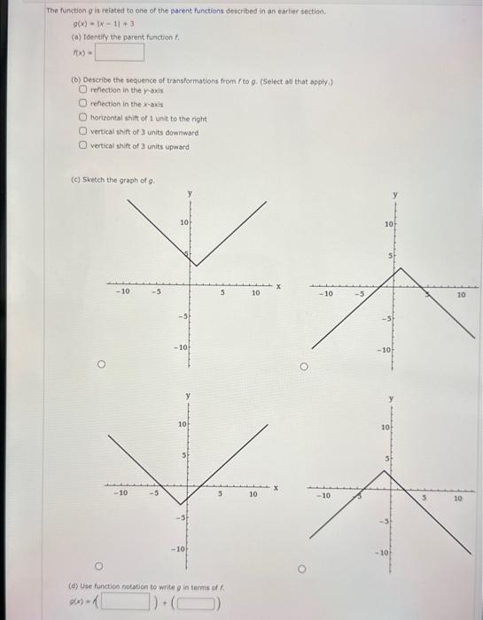 Solved The function g is related to one of the parent | Chegg.com