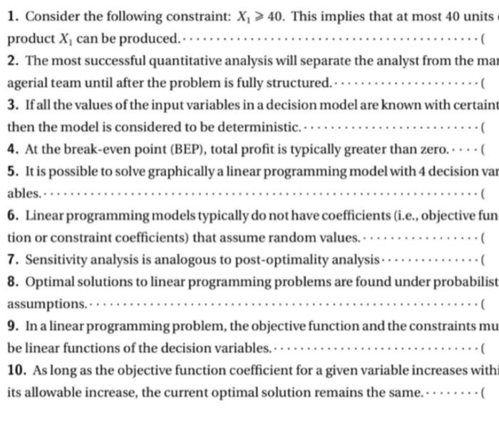 Solved 1. Consider the following constraint: X, > 40. This | Chegg.com