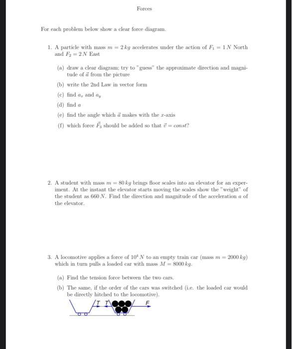 Solved Forces For each problem below show a clear force | Chegg.com
