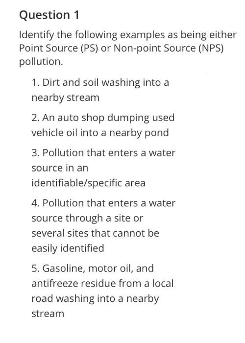 Solved Question 1 Identify the following examples as being | Chegg.com