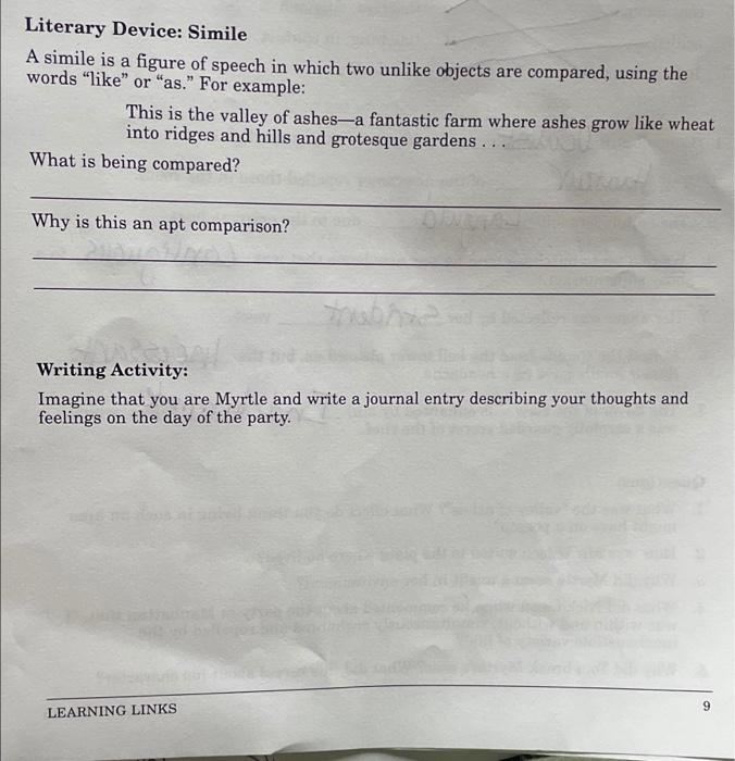 Literary Device: Simile A simile is a figure of | Chegg.com