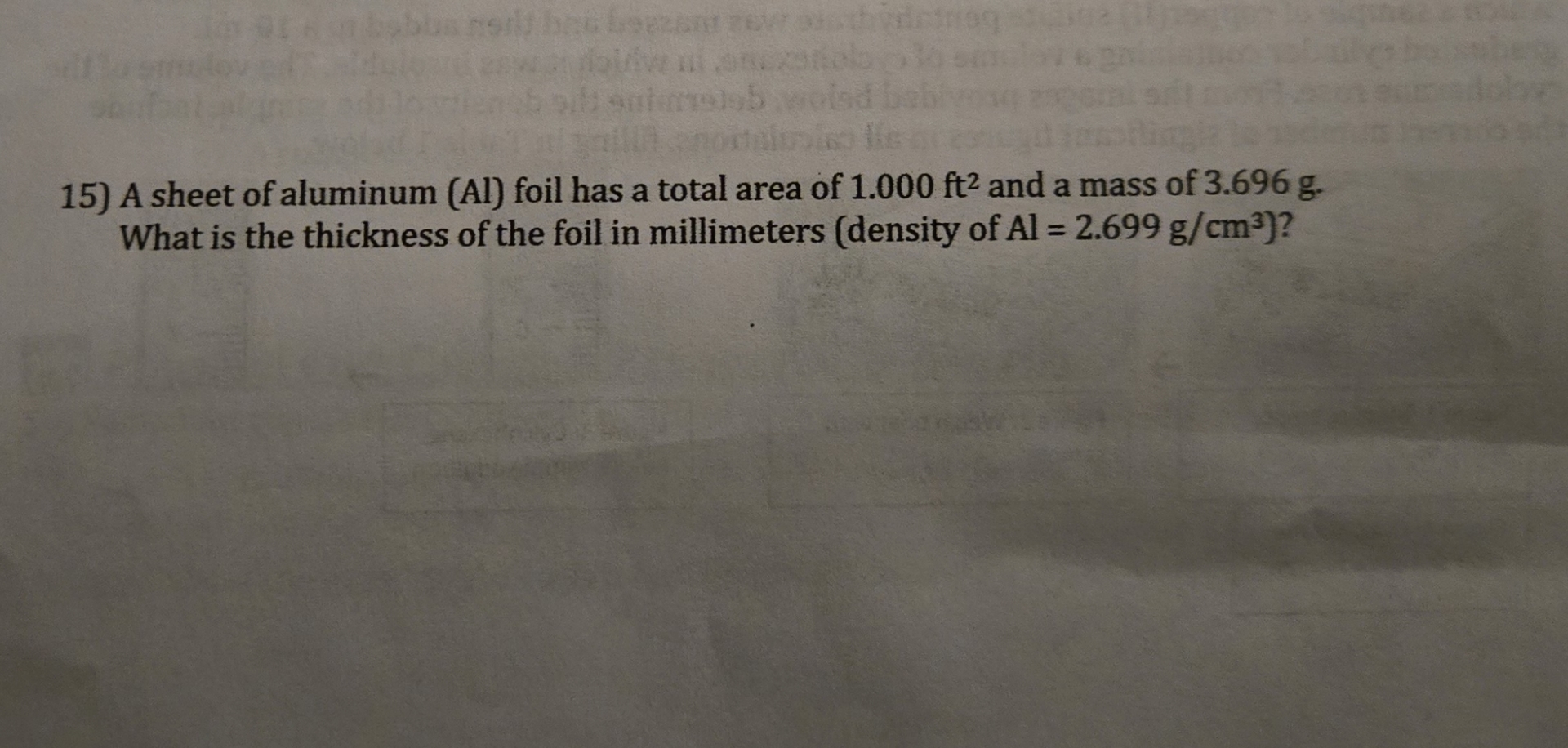 Solved A sheet of aluminum (Al) ﻿foil has a total area of | Chegg.com