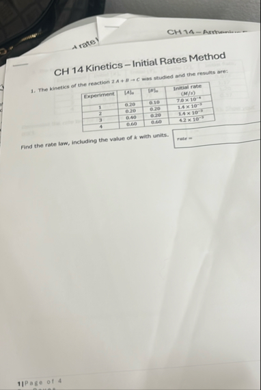 Solved CH 14 ﻿Kinetics - ﻿Initial Rates MethodThe kinetics | Chegg.com