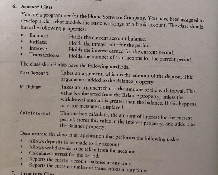 Solved . 6. Account Class You are a programmer for the Home | Chegg.com