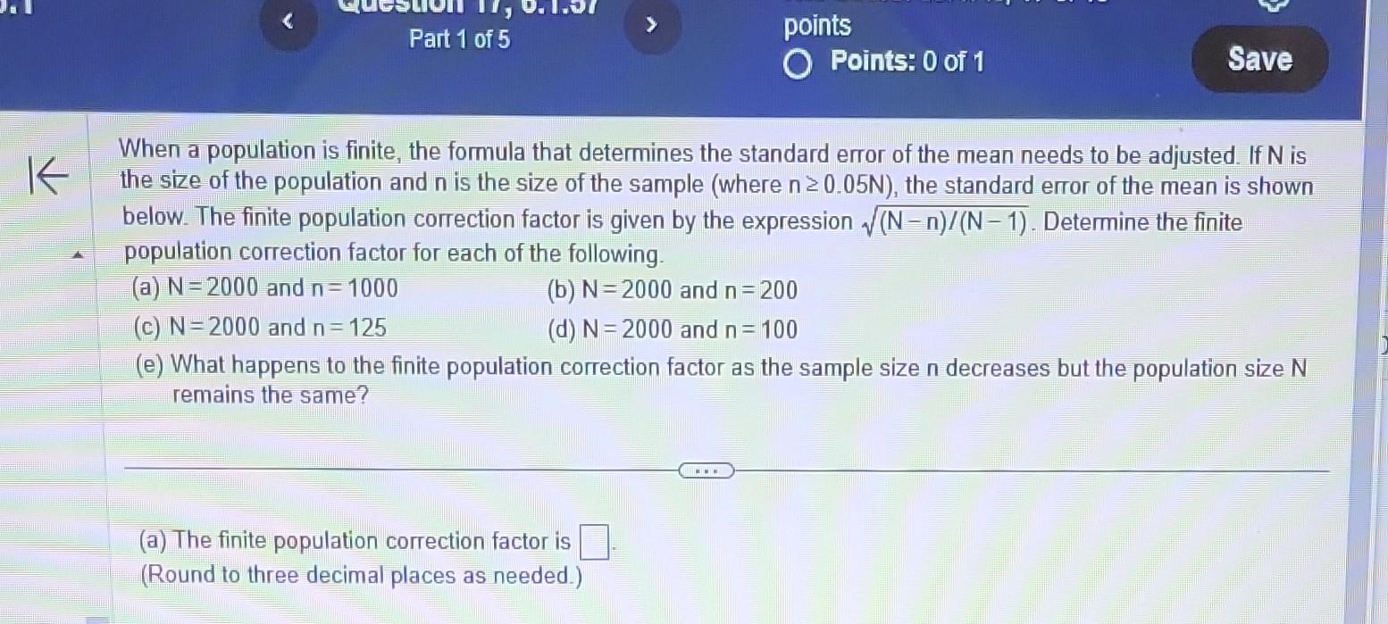 Solved When A Population Is Finite The Formula That