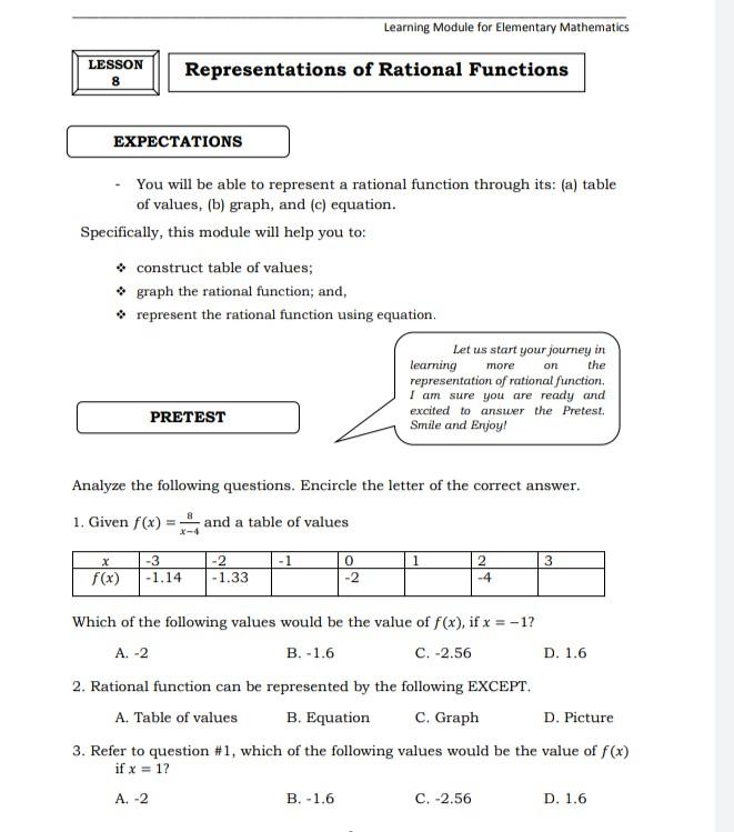 Solved Learning Module for Elementary Mathematics LESSON 8 | Chegg.com