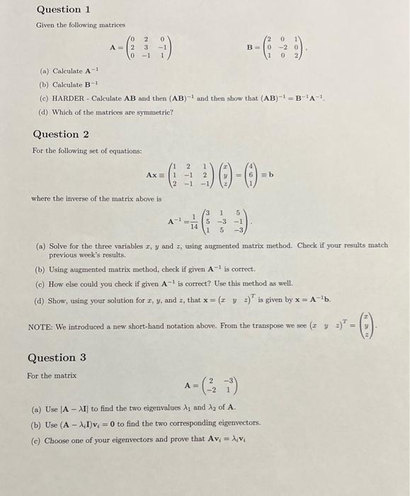 Solved Given the following matrices | Chegg.com