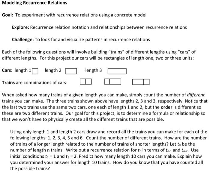 Solved Modeling Recurrence Relations Goal: To experiment | Chegg.com