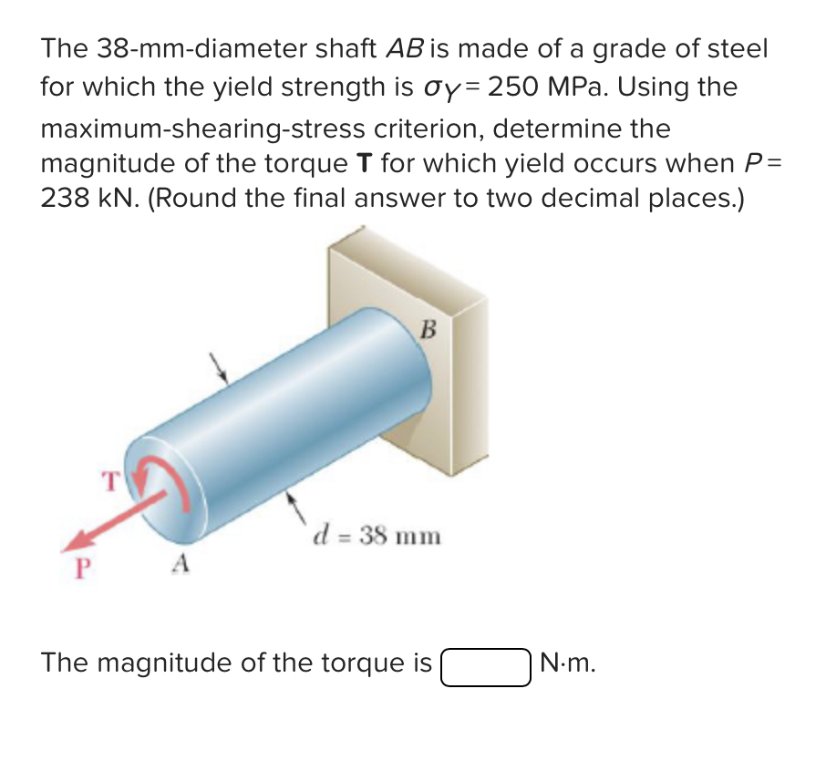 Solved The 38-mm-diameter shaft AB ﻿is made of a grade of | Chegg.com