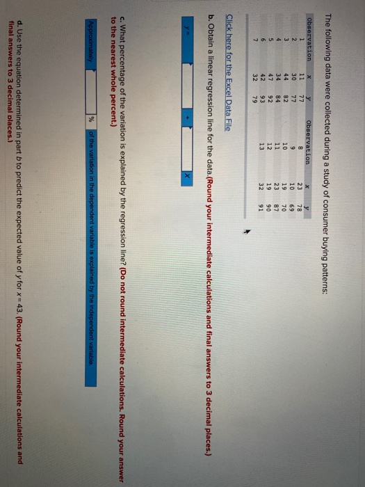 Solved The following data were collected during a study of | Chegg.com