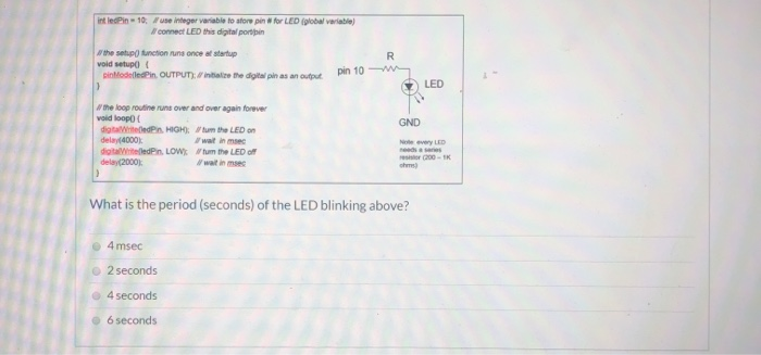 Solved int ledPin-10 use Integer variable to store in | Chegg.com