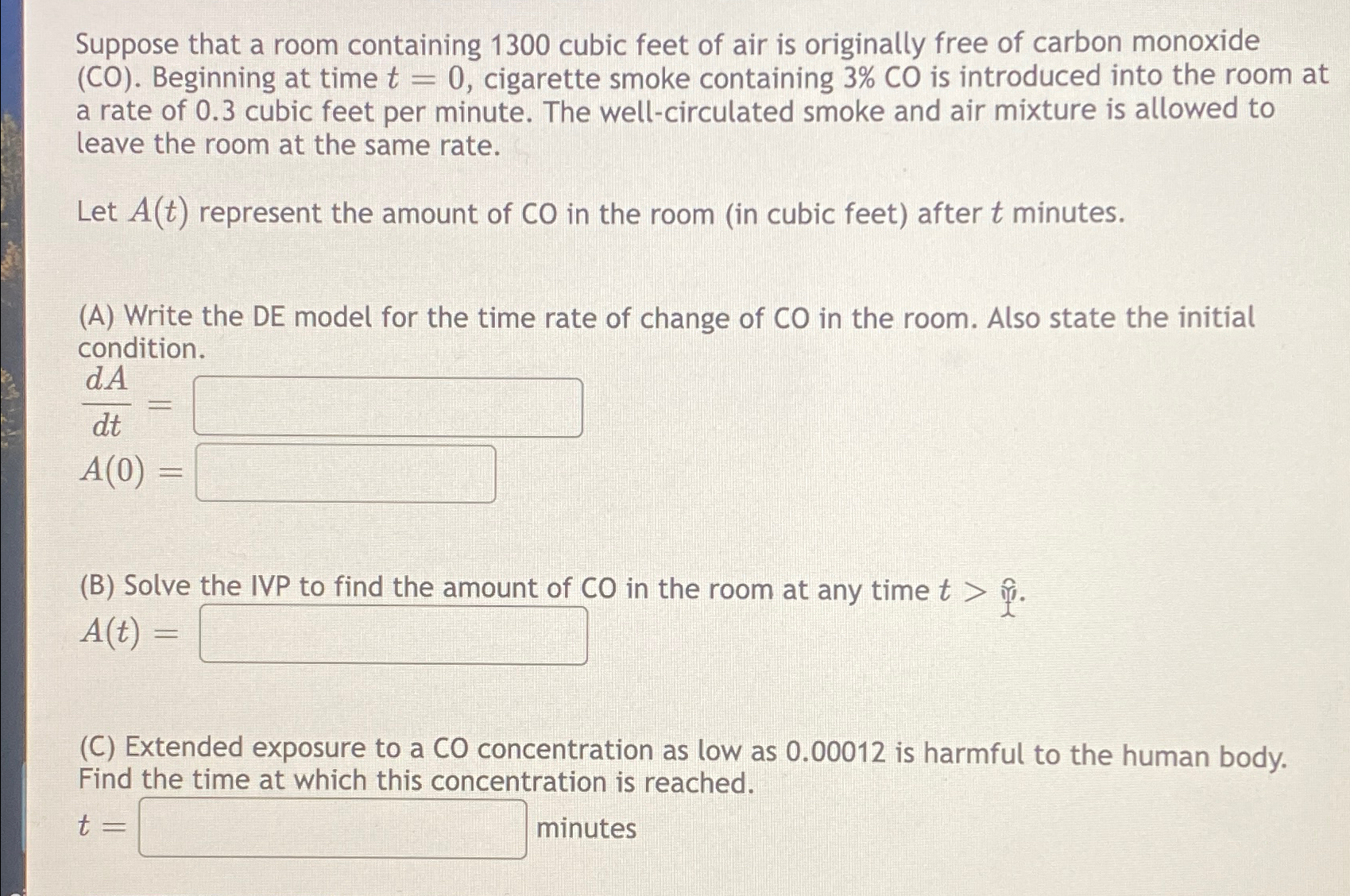 Solved Suppose that a room containing 1300 ﻿cubic feet of | Chegg.com
