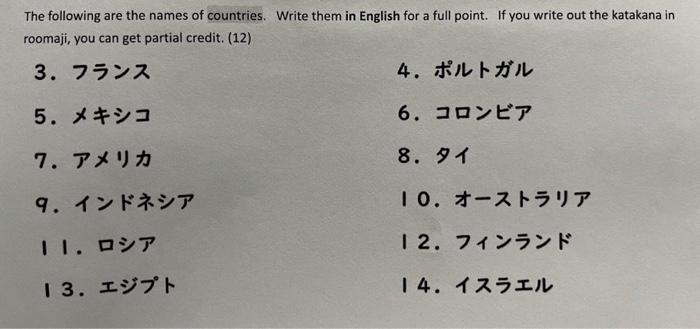 The following are the names of countries. Write them | Chegg.com