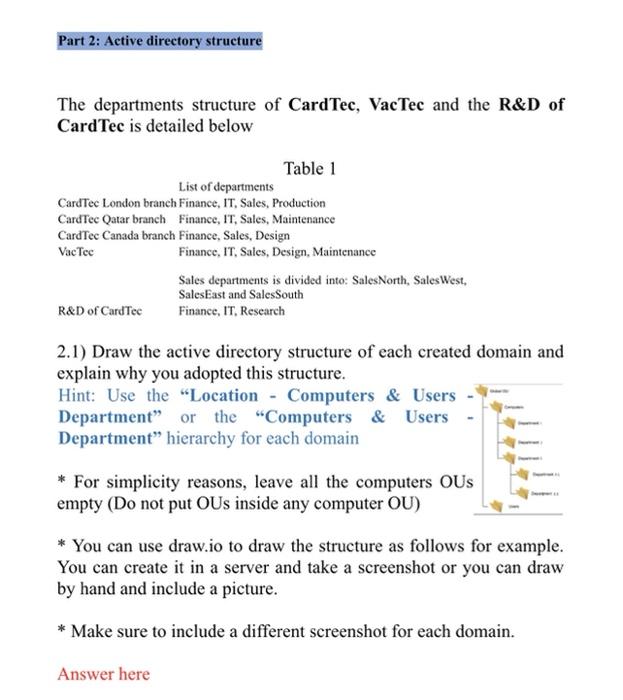 [Solved]: Part 2: Active directory structure The department