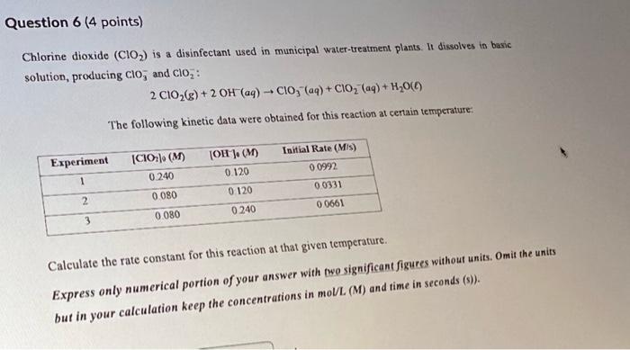 Solved Chlorine dioxide (ClO2) is a disinfectant used in | Chegg.com