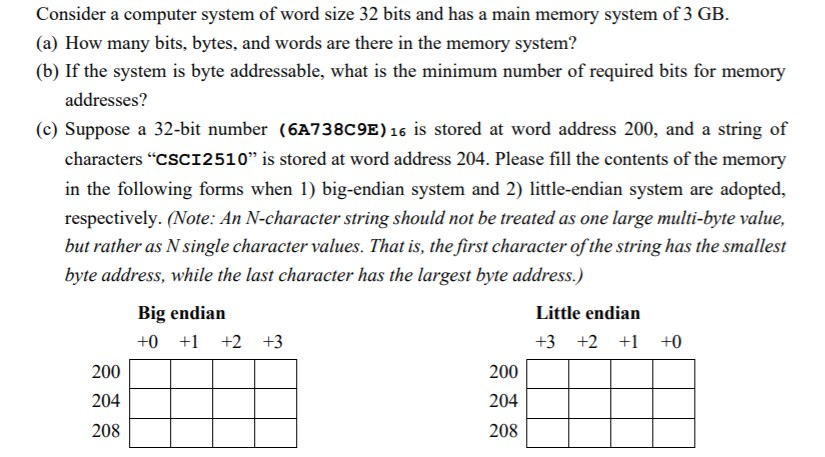Solved Consider a computer system of word size 32 bits and | Chegg.com