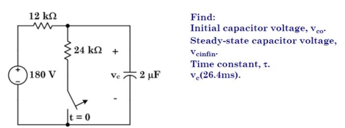 Solved Find: Initial capacitor voltage, vco. Steady-state | Chegg.com