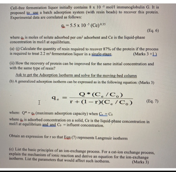 Solved Cell-free fermentation liquor initially contains 8 x | Chegg.com