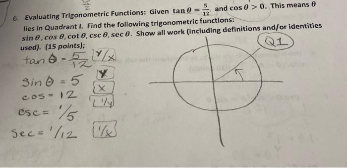 Solved 6. Evaluating Trigonometric Functions: Given | Chegg.com