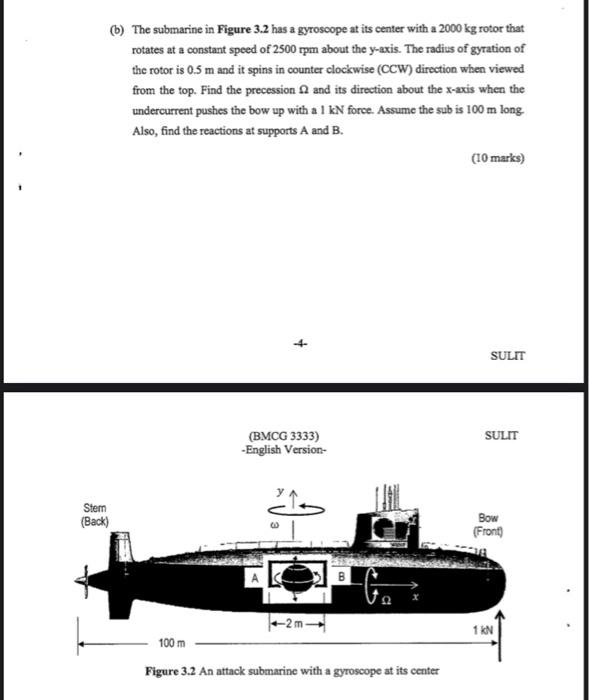 Solved 1) The submarine in Figure 3.2 has a gyroscope at its | Chegg.com