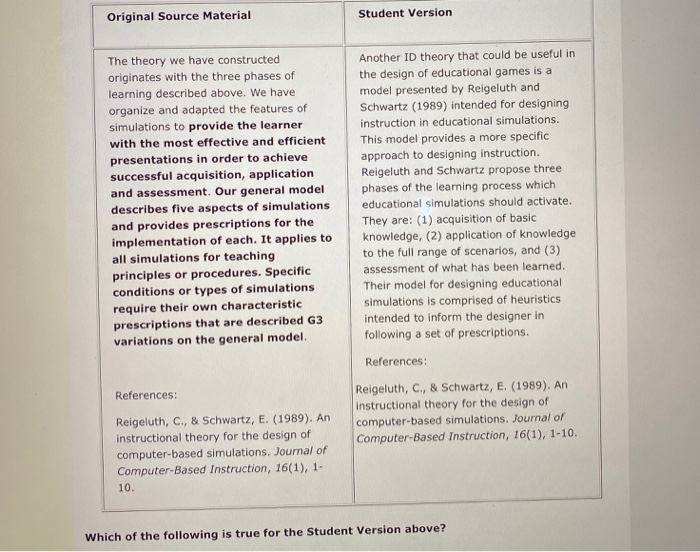 Solved Original Source Material Student Version The theory | Chegg.com