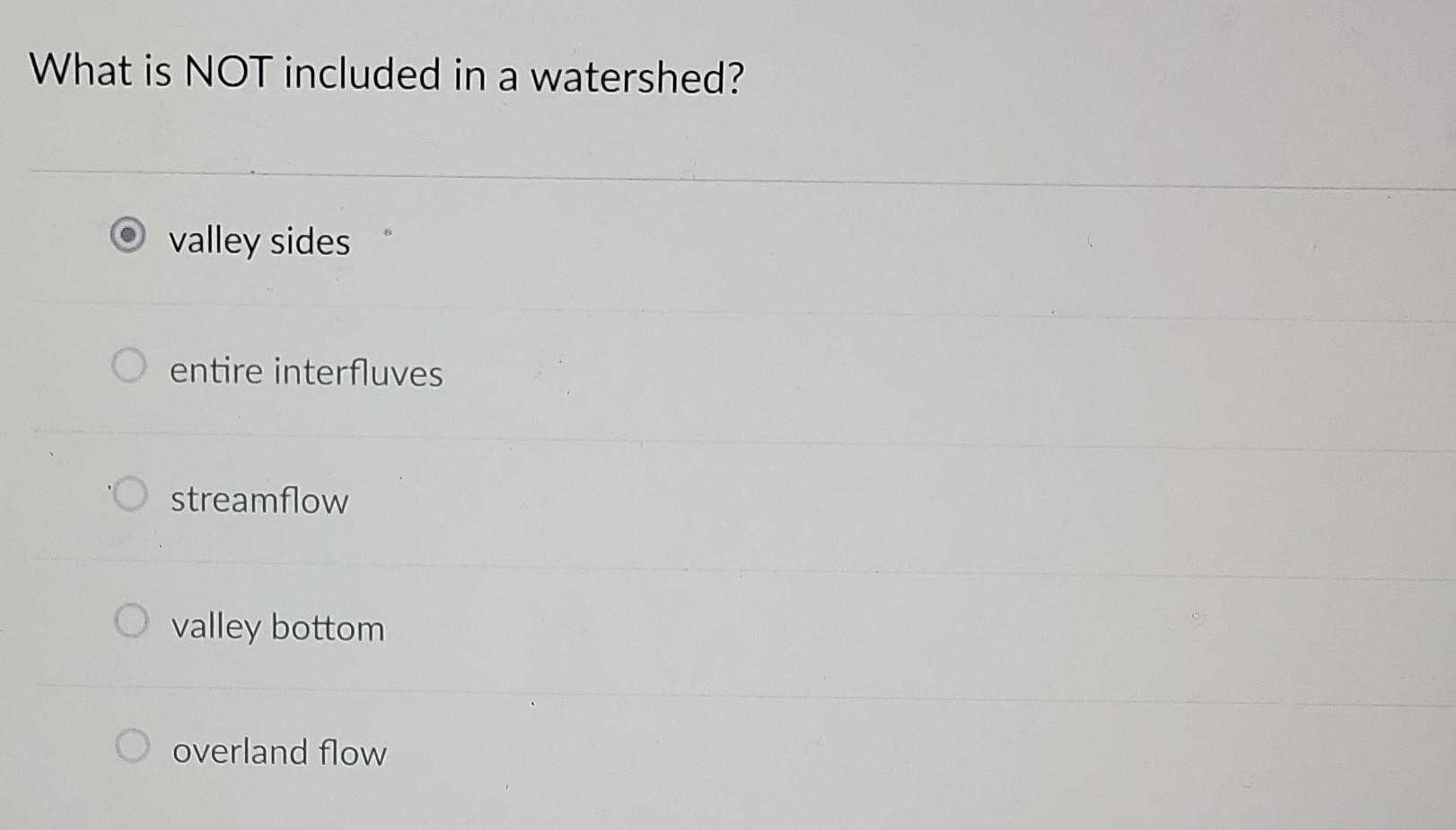 Solved What is NOT included in a watershed? valley sides | Chegg.com