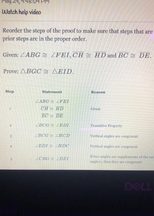 Solved 24, Watch help video Reorder the steps of the proof | Chegg.com