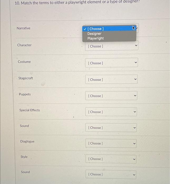 Solved 10. Match the terms to either a playwright element or | Chegg.com