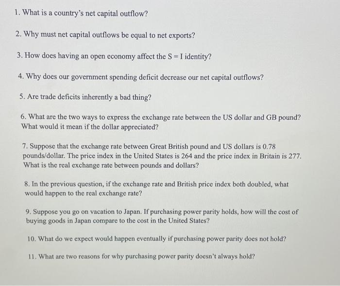 Solved 1. What is a country's net capital outflow? 2. Why | Chegg.com