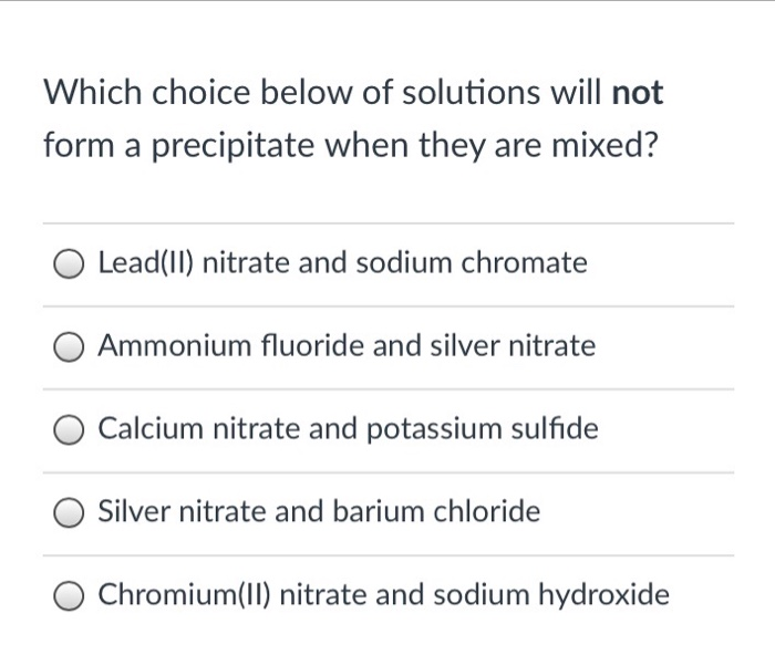 Solved Which combination of cation and anion is soluble in | Chegg.com