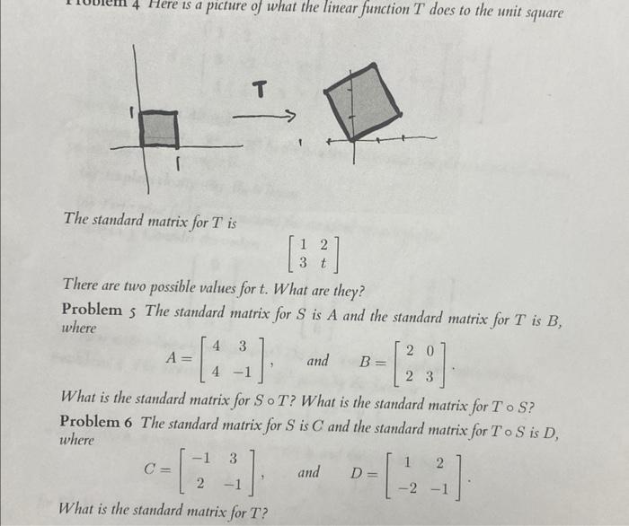 Solved The standard matrix for T is [132t] There are two | Chegg.com