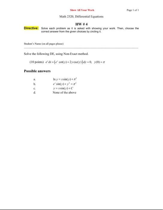 Solved Directive: Solve each problem as it is asked with | Chegg.com