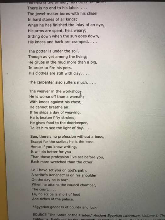 Solved The Satire of the Trades I have seen many beatings-- | Chegg.com