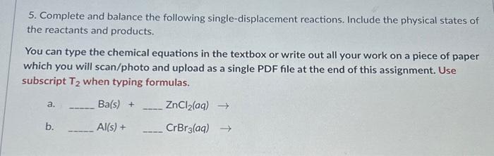 Solved 5. Complete and balance the following | Chegg.com