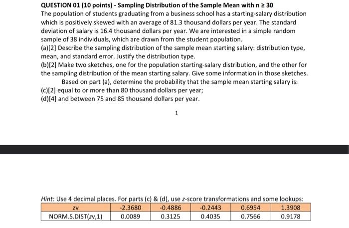 Solved QUESTION 01 (10 points) - Sampling Distribution of | Chegg.com