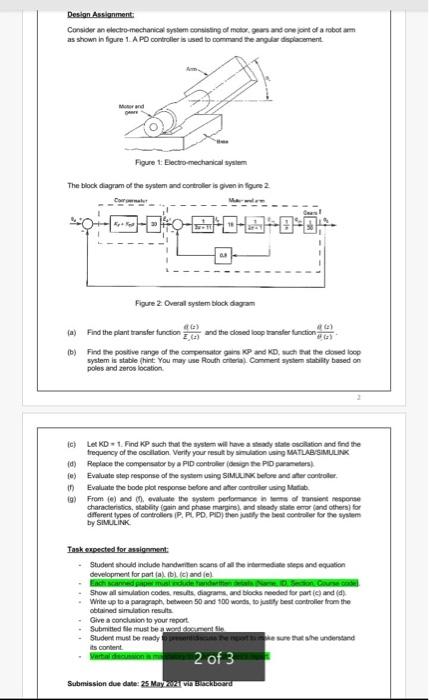 Solved Design Assignment Consider an electro-mechanical | Chegg.com