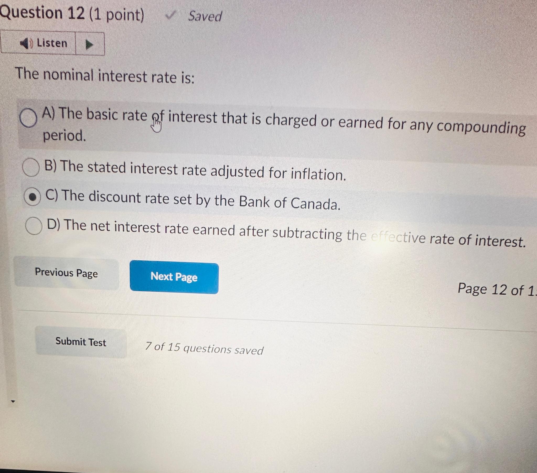 Solved Question 12 (1 ﻿point) ﻿SavedThe nominal interest | Chegg.com