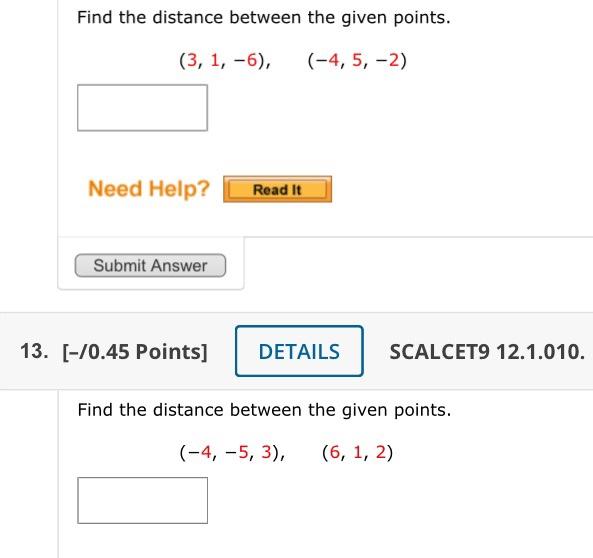 Solved Find the distance between the given points. | Chegg.com
