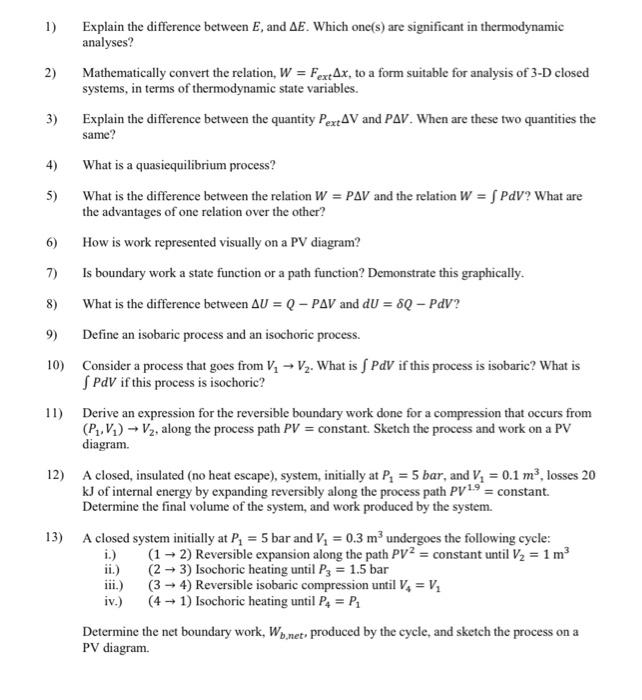 Solved 1) Explain the difference between E, and ΔE. Which | Chegg.com