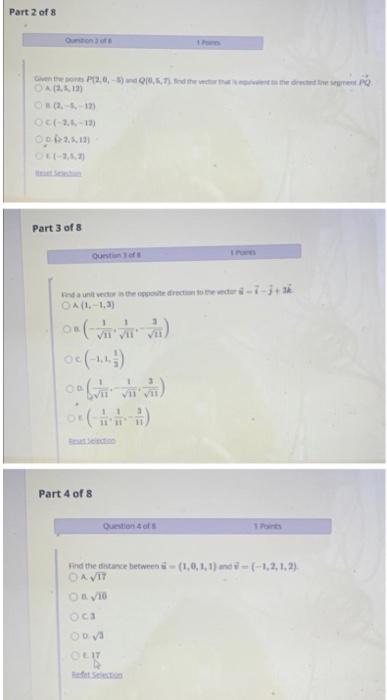 Solved Part 3 of 8 ountan 1dt a. (−111⋅111⋅A1) (−1,1,41) | Chegg.com