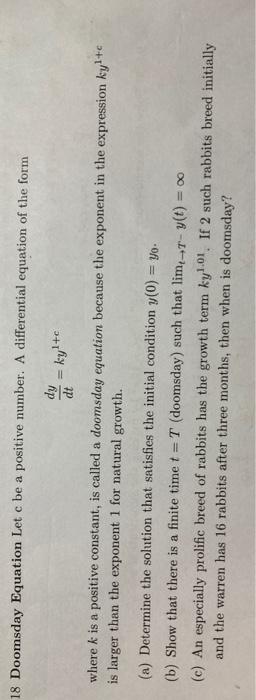 Solved Doomsday Equation Let c be a positive number. A | Chegg.com
