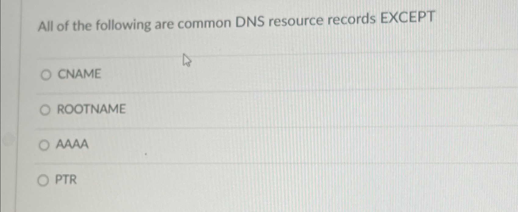 Solved All of the following are common DNS resource records | Chegg.com